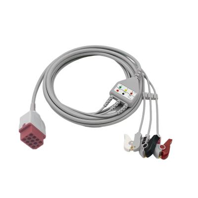 China Medical Grade One-Piece 12-Pin ECG Patient Cable for Bionet, 3/5 Lead, Snap/Clip/Infant Clip for sale