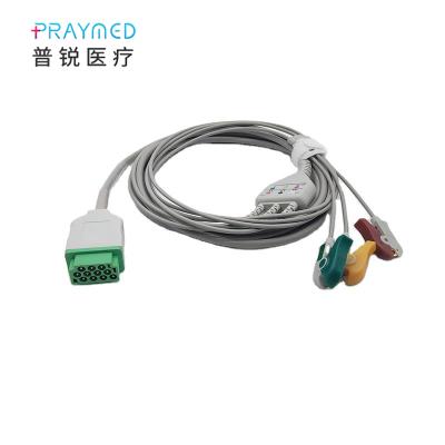 China GE 11-Pin 3-Lead ECG Cable, Compatible with AHA/IEC, Snap & Clip EKG Leadwires for sale