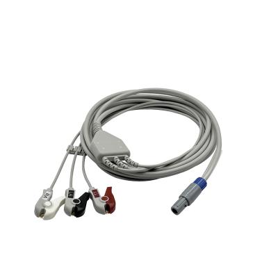China GE 7-Pin 3-Lead ECG Cable, Compatible with AHA/IEC, Snap & Clip EKG Leadwires for sale