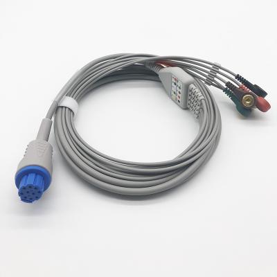 China Datex AS 3 ECG Cables one-piece 5-leads Snap AHA 10 Pin for sale
