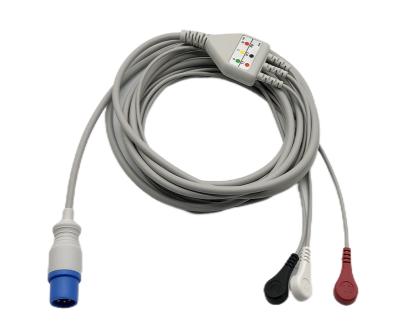China Medical 6 Pin 3 Lead One Piece ECG Trunk Cable Fit MEK Vital Monitor, Dual Style with Snap Buttons and Alligator Clips for sale