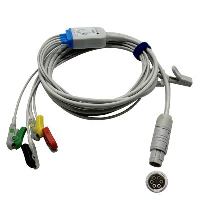 China Compatible Primedic Defibrillator ECG Cable, 6 Pin Round Connector 4 Lead Alligator Clip One-Piece ECG Lead Wire for DM10 DM30 for sale