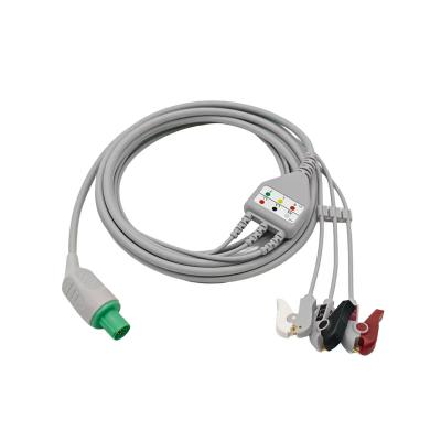 China Hellige 10 Pin Elbow 3 Lead ECG Cable, AHA Alligator Clip EKG Lead Wire for sale