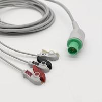 China Hellige 10 Pin Elbow 3 Lead ECG Cable, AHA Alligator Clip EKG Lead Wire for sale