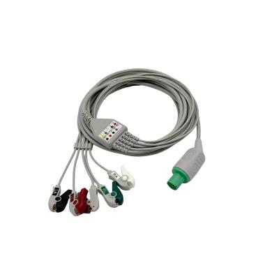 China Compatible GE Hellige 10 Pin 5 Lead ECG Cable, AHA & IEC, Snap & Grabber Ends for sale