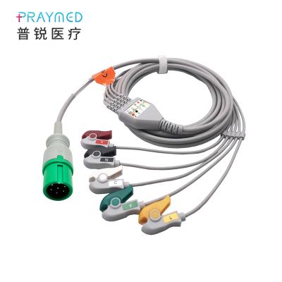 China Compatible CONTEC 7 Pin 3/5 Lead ECG Cable, Alligator Clip & Snap Button, AHA & IEC Standard EKG Lead Wire for sale