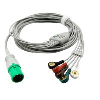 China Compatible CONTEC 7 Pin 3/5 Lead ECG Cable, Alligator Clip & Snap Button, AHA & IEC Standard EKG Lead Wire for sale