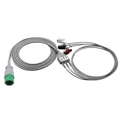 China Comen 12Pin 3 Lead EKG Cable, AHA/IEC Alligator Clip ECG Wire for sale