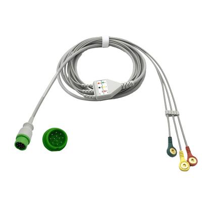China 3 / 5 Leads One Piece ECG Cable 12 Pin Connector Infitron II Omni II Infinium Cable for sale