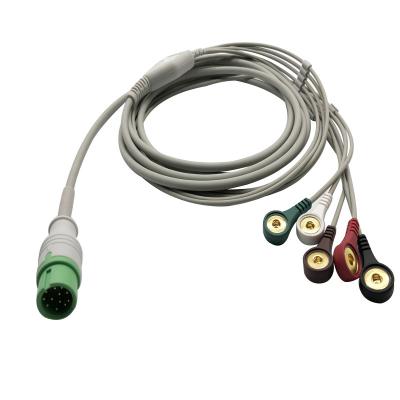 China Grey C30 C40 3.6m 12pins 5 Lead ECG Cable And Leadwires For Comen for sale