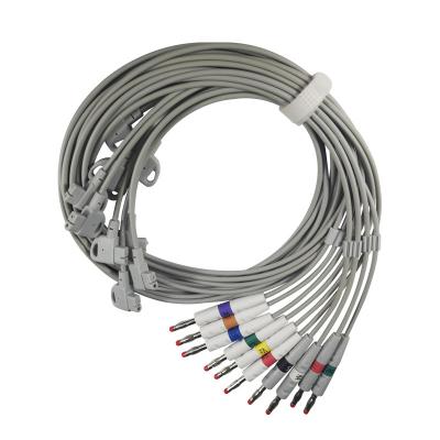 China Banana 4.0 Connector EKG Cable 10 Lead Wires 3.6m Grey TPU Jacket for sale