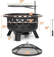 China Cooking Grate 30'' Portable Charcoal Fire Pit Wood Burning With Swivel Grill for sale