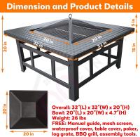China 4 In 1 Wood Burning Barbecue Fire Pit Log Grate, Grill, Mesh Lid, Dining Cover for sale