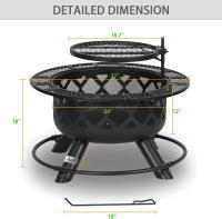 China Outdoors Steel Wood Burning Fire Pit Backyard With Cooking Grill 32in 24in for sale