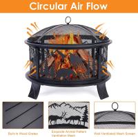 China Round Metal Fire Bowl Outside Metal Barbecue Fire Pit With Spark Screen Fire Poker for sale