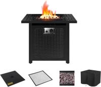 China Rattan Style Outdoor Gas Firepit 28'' Square Patio Propane Gas Black for sale