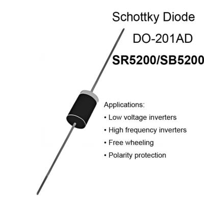 China SR5200 / SB5200 Schottky Diode 5A 200V DO-201AD – High Efficiency for sale