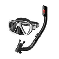 China Dry Tube Diving Face Mask And Snorkel Equipment Black White for sale