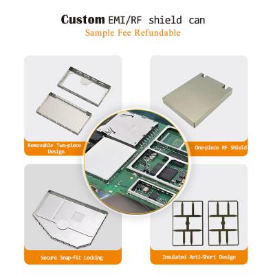 China Customized Nickel Silver RF Shields Stamping PCB EMI Shielding Covers One Piece Two Piece Design for Circuit Board Soldering for sale