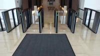 China Swing Barrier Turnstile featuring automatic arm open on power off and delayed close for emergency and operational safety for sale