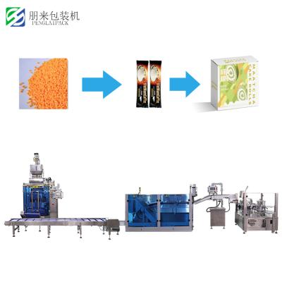 China Factory Fully Automatic Multi-Row Sugar Honey Powder Bagging Carton Packing and Carton Wrapping Film Machinery Production Line for sale