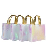 China Exhibition Custom Logo Pink Holographic Non Woven Iridescent Tote Bag for Wedding Gift for sale