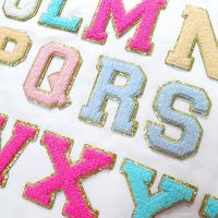 China 5.1cm 5.7cm 6.3cm 7cm Letter A-Z Glitter Patch Ironing Chenille Glitter Letter Patch Garment for sale