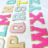 China 5.1cm 5.7cm 6.3cm 7cm Letter A-Z Glitter Patch Ironing Chenille Glitter Letter Patch Garment for sale