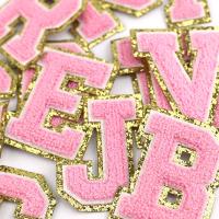 China Pink Gold Border Iron On Adhesive Repair Alphabet Sewing Appliques with 3D Twill Fabric for sale