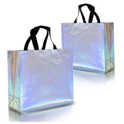 China Non-Woven Shopping Bag in Silver Metal Holographic Custom Design and Pantone Colors for sale
