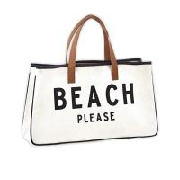 China Custom Printed Large Canvas Travel Weekend Getaway Summer Beach Tote Bag with Leather Handles for sale