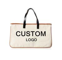 China Custom Printed Large Canvas Travel Weekend Getaway Summer Beach Tote Bag with Leather Handles for sale