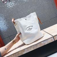 China Supermarket Custom Logo Cotton Canvas Tote Shoulder Bags with Brown Leather Handles for sale