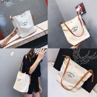China Supermarket Custom Logo Cotton Canvas Tote Shoulder Bags with Brown Leather Handles for sale