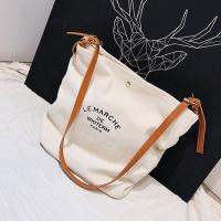 China Supermarket Custom Logo Cotton Canvas Tote Shoulder Bags with Brown Leather Handles for sale
