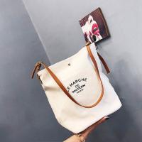 China Supermarket Custom Logo Cotton Canvas Tote Shoulder Bags with Brown Leather Handles for sale