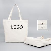 China Grocery Customized Logo Printed Recycle Plain Organic Cotton Canvas Tote Shopping Bags with Zipper for sale