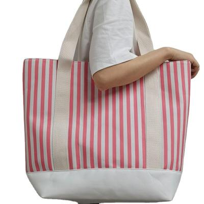 China Large Market Shopping Shoulder Bag Striped Tote Bag Canvas Ideal for Business Shopping for sale