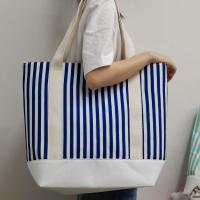 China Large Market Shopping Shoulder Bag Striped Tote Bag Canvas Ideal for Business Shopping for sale