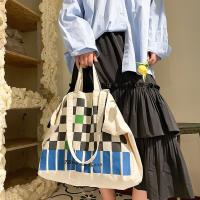 China Custom Logo Heavy-duty Checkerboard Canvas Bag for Fashionable Color Contrast Shopping for sale