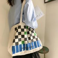 China Custom Logo Heavy-duty Checkerboard Canvas Bag for Fashionable Color Contrast Shopping for sale