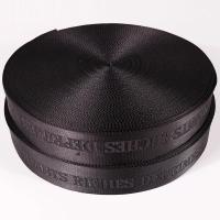 China Custom Logo Woven Jacquard Strap Webbing in Black Color for 38mm Nylon Shoulder Strap for sale