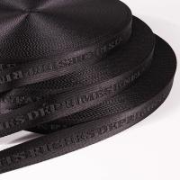 China Custom Logo Woven Jacquard Strap Webbing in Black Color for 38mm Nylon Shoulder Strap for sale