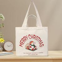 China Heavy-duty Shopping Tote Custom Christmas Canvas Reusable Grocery Bag with Long Handle for sale