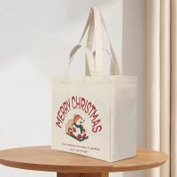 China Heavy-duty Shopping Tote Custom Christmas Canvas Reusable Grocery Bag with Long Handle for sale