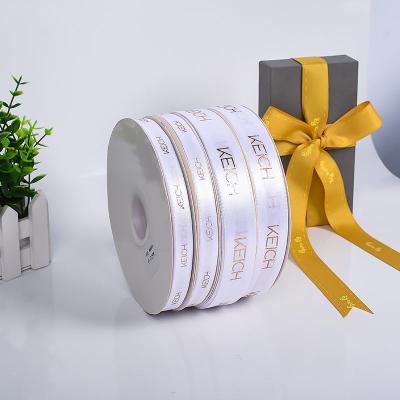 China 1 Inch Satin Ribbons Customized Colorful Logo Printing with Gold Foil Embellishment for sale