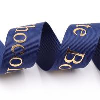 China Single Face Style Custom 3D Gold Foil Printed Black Silk Gross Grain Grosgrain Ribbon for sale