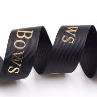 China Custom Eco Friendly 3D Gold Foil Printed Black Silk Grosgrain Ribbon with Embossed Logo for sale