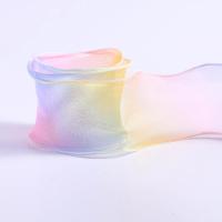 China Gradient Curling Wave Edge Satin Fabric Rainbow Handmade Bow Ribbon Flowers Children's Hair Clip for sale