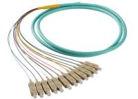 China 50 / 125 OM4 OM3 Optical Fiber Pigtail SC 12 Fiber Optic Jumper Cable With PVC Jacket for sale